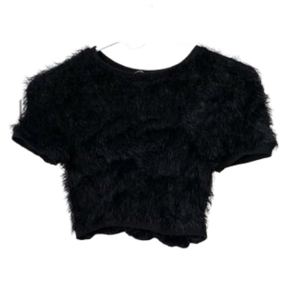 SHEIN | Tops | Fuzzy Black Crop Top Tee | Poshmark